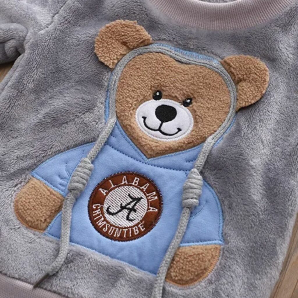 Pyjama polaire garçon en velours bleu avec ourson et écriture alabama ...